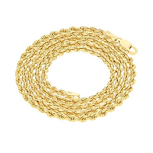 Nuragold 14k Yellow Gold 3mm Solid Rope Chain Diamond Cut Link Pendant Necklace, Mens Womens Jewelry 16" 18" 20" 22" 24" 26" 28" 30"