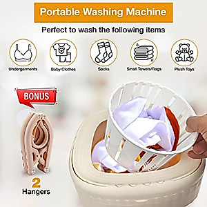 Foldable Washing Machine with Drain Basket and 2 Hangers - Mini Portable Washing Machine, Mini Washer, Portable Washer Machine - 6L Capacity, Plugin, Natural Cream Color - Perfect for Compact Living