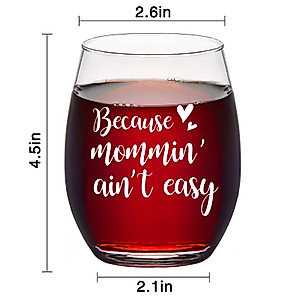 Futtumy Mom Gift, Mom Juice Because Mommin Ain’t Easy Stemless Wine Glass Set, Mothers Day Gift Birthday Gift Christmas Gift for Mom Mother Mom to be New Mom Mama, 15 Oz