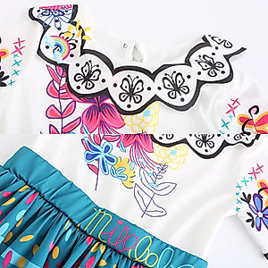 PashaLs Mirabel Dress for Girls, Mirabel Costume Dress Up for Girls, Halloween Cosplay Outfits with Glasses and Clip Earrings