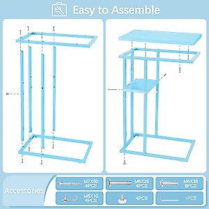 Yoobure C Shaped End Table, Side Table for Couch and Bed, Small Side Table for Small Spaces, Living Room, Bedroom, Rustic Snack Table