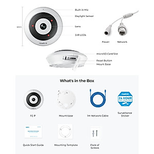 REOLINK PoE IP Fisheye Camera with 360° View, 6MP Indoor Camera for Home/Office Security, Smart Human Detection, Two Way Talk, Ceiling/Wall/Desk Mount, Multiple Display Views, FE-P (White)