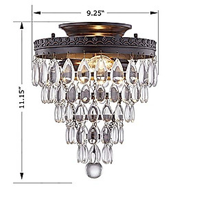 WISBEAM Semi Flush Mount Ceiling Light, K9 Crystal, E12 Base 2 Light, Bulb not Included
