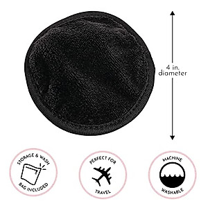 S&T INC. Reusable Makeup Remover Pads with Laundry Bag, Wash Cloths for Your Face, Microfiber Face Cloths Clean Makeup, Eyeliner, Mascara, and Oil from Skin, Black, 4 Inch Diameter, 5 Pack