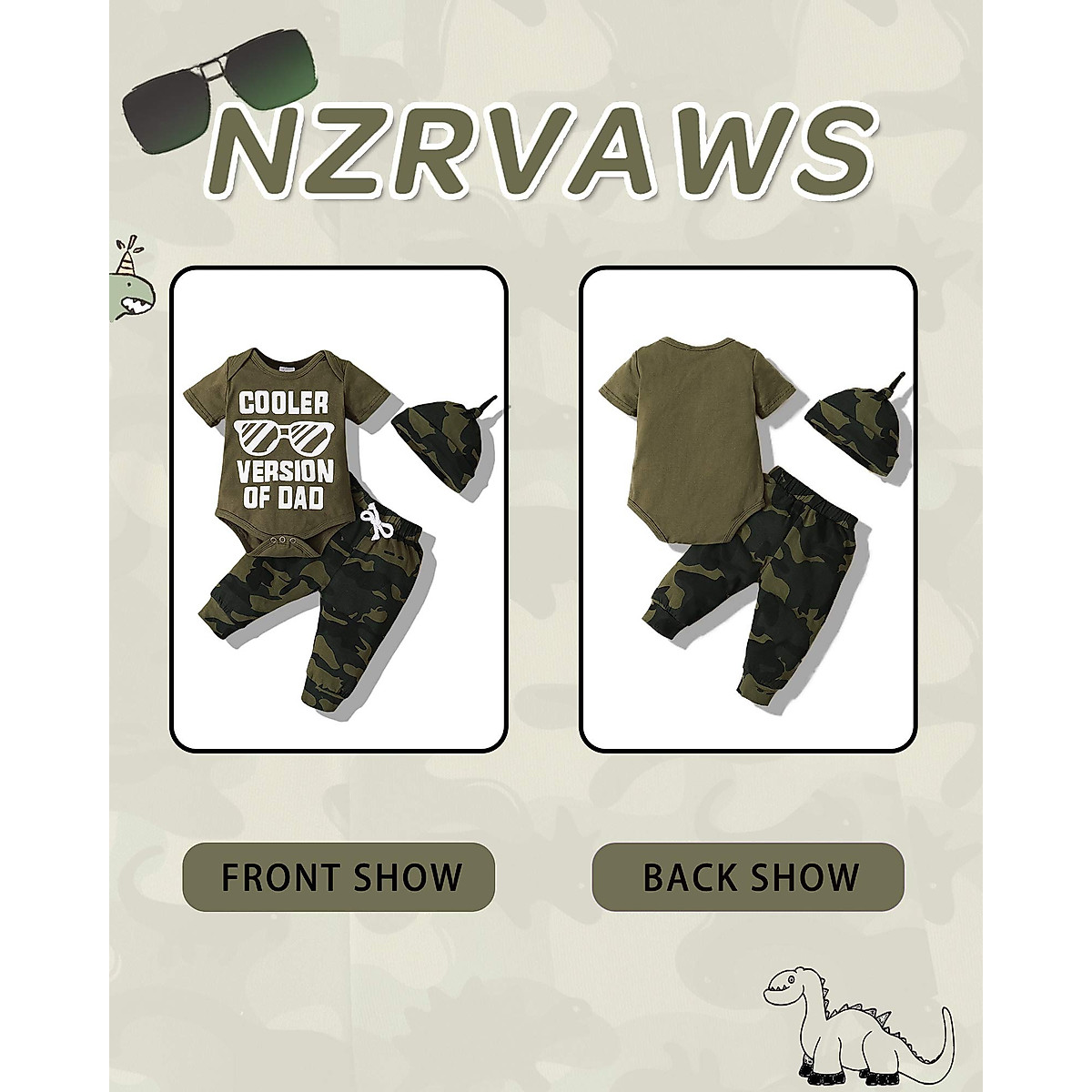 NZRVAWS Baby Boy Clothes Newborn Boy Outfit 3-6 Months Romper Short Sleeve Cooler Version Of Dad Top Camouflage Long Pants Hat 3PC Infant Clothing Set