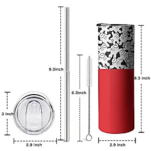 thmasamwr Cute Mouse Skinny Tumbler With Straw and Lid, Stainless Steel 20oz Insulated Coffee Travel Mug, Cartoon Mouse Gifts Cups for Women and Girls