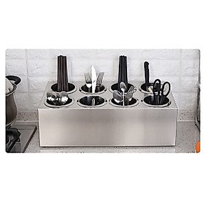 MYOYAY Commercial 8 Cups Stainless Steel Cylinder, Silverware Caddy Commercial 8 Holes Utensil Holder Stainless Steel Flatware Organizer Restaurant Flatware Cylinder Holder