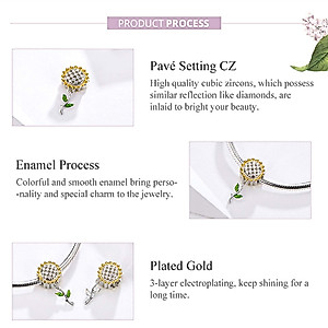 Sunflower Charm Fit Pandora Charms Bracelet and Necklace You Are My Sunshine Charm Gifts for Women Sparkling AAA Zircon Paved