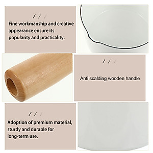 Cabilock Sauce Pan Ceramic Saucepan Small Milk Pot Enamel Butter Warmer Soup Milk Boiling Melting Pot with Wood Handle for Milk Melting Chocolate Candy Candle Making Milk Pan Coffee Warmer