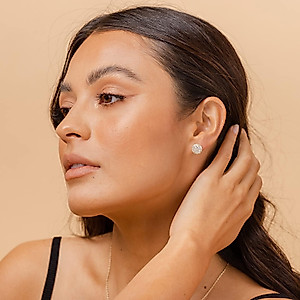 PAVOI 14K Yellow Gold Plated Sterling Silver Post Halo Cluster Cubic Zirconia Stud Earrings for Women | Yellow Gold Earrings