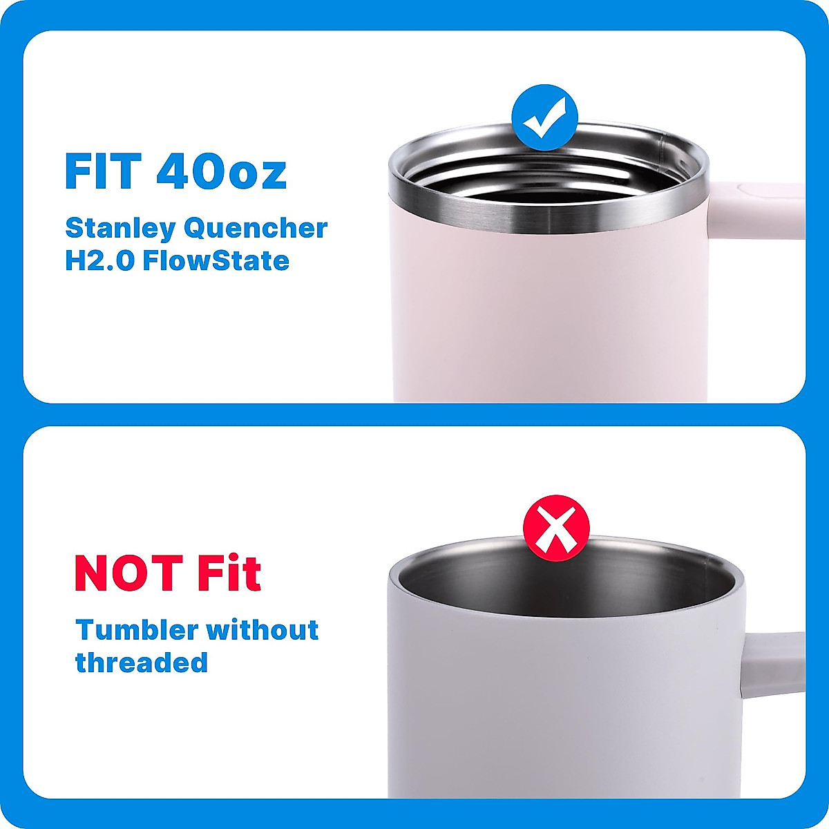 Bluwing 2 Pack 40 oz Tumbler Lid Replacement for 40oz Stanley Quencher 2.0, Replacement Tumbler Lids Covers Fit for Stanley Cup (White 2 Pack)