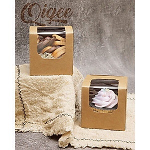 qiqee Auto-pop up Cupcake Boxes 100-Packs Individual Cupcake Container Brown Kraft 3.5" x 3.5" x 3.5" Single Cupcake Boxes