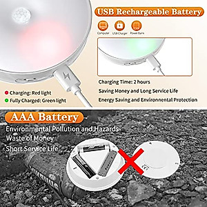 Lightbiz Warm Color LED Closet Lights Wireless Motion Sensor Puck Light, USB Rechargeable Battery Operated Puck Lights with Remote, Dimmer Under Cabinet Counter Lighting for Kitchen, Wardrobe (6 Pack)