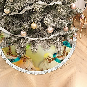 Hapuxt Christmas Tree Skirt 30 Inch Xmas Plush Skirts Decoration Fashion Luxury Flower and Bird Deco Merry Christmas Family Party Holiday Indoor Outdoor Home Decor White Tassel Lace