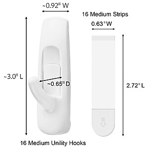 Utility Wall Hooks for Hanging Medium 16 Hooks, Damage Free Hanging Wall Hooks with Adhesive Strips, Heavy Duty Adhesive Hooks Damage Free for Key Holder, Coat, Door, Shower Hanging