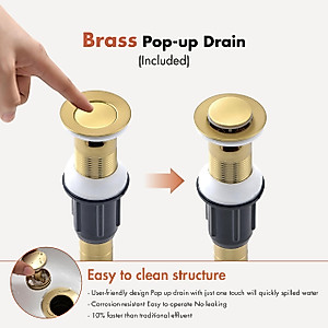 INDARE 2 Handle Centerset Bathroom Faucet， Gold Bathroom Faucets for Sink 3 Hole， 4-Inch Bathroom Sink Faucet， Bathroom Faucets with Pop-Up Drain & Supply Lines， Brushed Gold，110107-BG-1