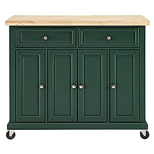 Crosley Furniture Madison Madison Rolling Kitchen Island Cart, Microwave Stand, Coffee Bar, with Shelves and Drawers, Emerald Green