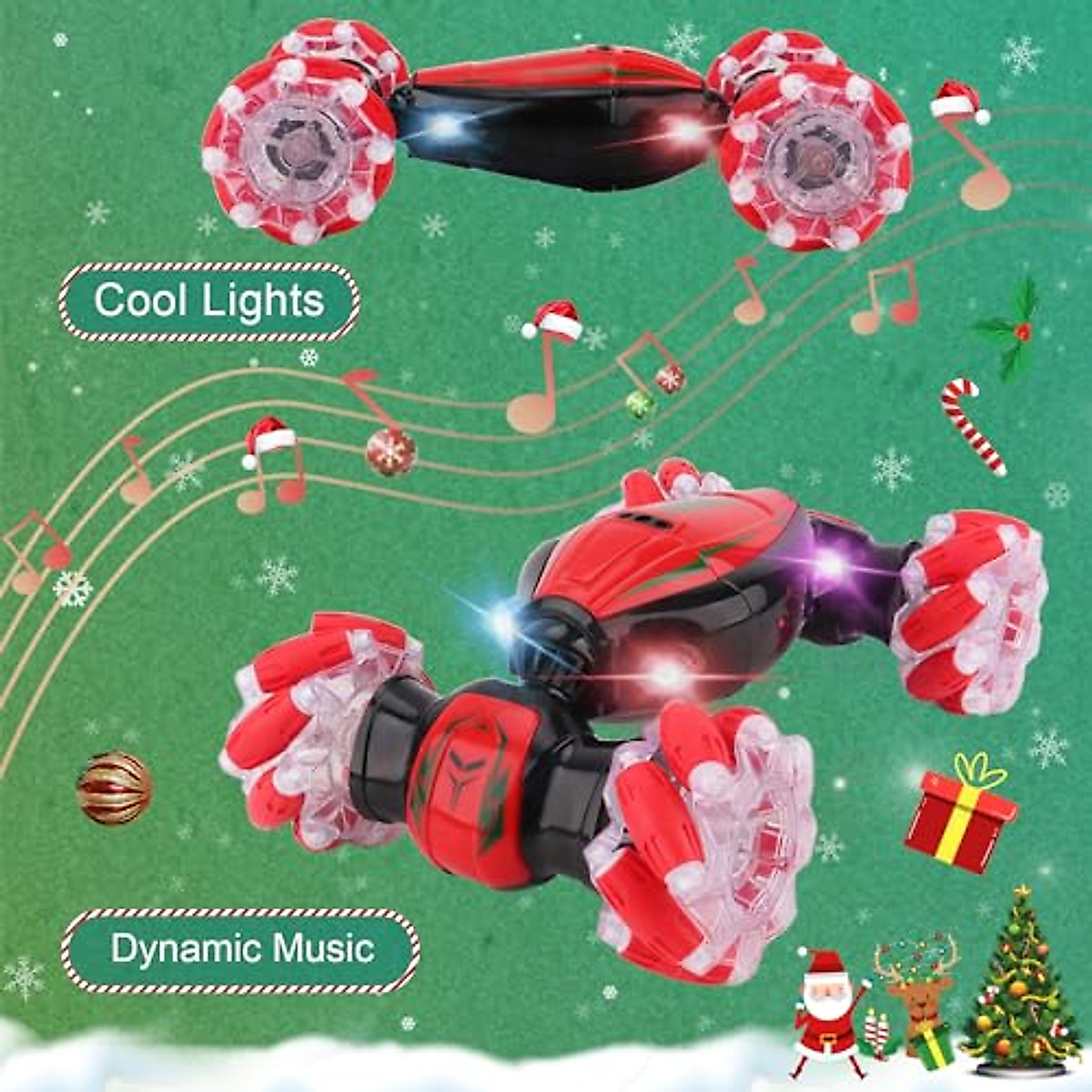 IQKidz Gesture Sensing RC Stunt Car - Christmas Red, Best Birthday Gifts for Kids 6-12, Hand Remote Control Double Side Twist Cars Toys with Light Music, 4 WD Drift Off Road for Rotation