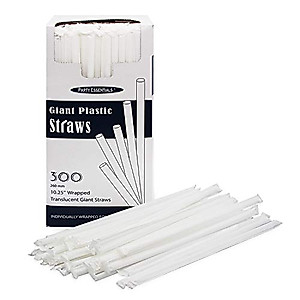 Party Essentials Disposable Plastic Drinking Straws, 10.25" Giant/300 Count, Individually Wrapped Clear