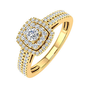 1/2 Carat Double Halo Diamond Ring in 10K Yellow Gold (Ring Size 4.5)