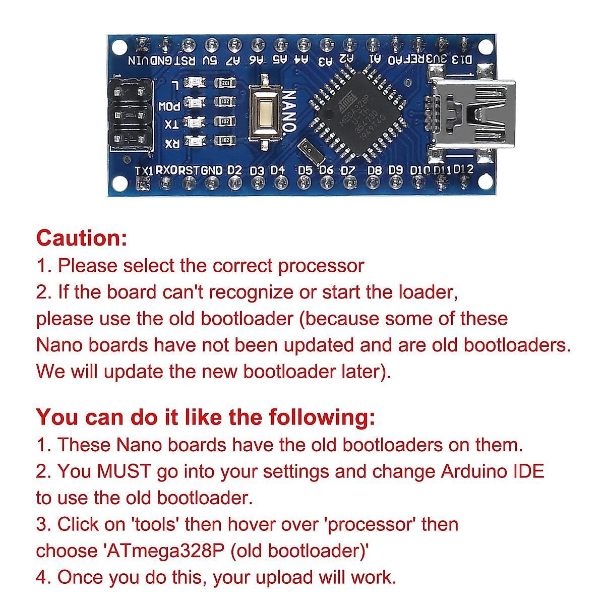 AITIAO 4Pcs for Nano V3.0 ATmega328P Module CH340G 5V 16M Mini USB Micro Controller Development Board with PIN Headers(Without USB Cable)