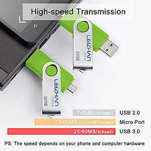 leizhan Thumb Drive 64 gb High Speed USB Flash Drive 3.0 for Samsung Galaxy S7/S6/S5/S4/S3/Note5/4/3/2/A7, Micro-USB 3.0 Memory Stick, Green