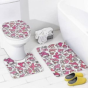 fmsnupz 4PCS Anime Shower Curtain Set, Cute Bathroom Decor with Non-Slip Rugs, Toilet Lid Cover and Bath Mat, Waterproof Fabric Shower Curtains with 12 Hooks, 70.8"x70.8"