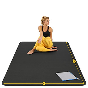 Large Yoga Mat 6'x4'x8mm Extra Thick, Durable, Non-Slip & Odorless Barefoot Exercise and Premium Fitness Home Gym Flooring Mat by ActiveGear - Black