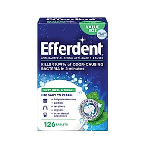 Efferdent Denture Care, Variety Pack, Mint Denture Cleanser Tablets (126 CT), & Retainer & Denture Cleaner Tablets (Coffee & Tee) (126ct) (2 of each)