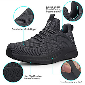 Feethit Mens Non Slip Running Sneakers Casual Breathable Slip on Walking Tennis Shoes Casual Comfortable Shoes Drak Gray 10