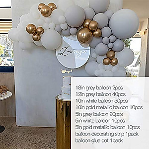 White Gray Balloon Arch Garland Kit with Metallic Gold Balloons 124 Pack, 18"12"10"5" Premium Latex Balloon Garland Set for Birthday Party Decoration Baby Shower Wedding Bachelorette Party Backdrop
