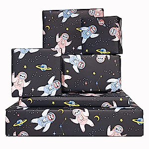 CENTRAL 23 - Birthday Wrapping Paper - 6 Gift Wrap Sheets - Navy Space Theme - Sloths - Men Women - Recyclable