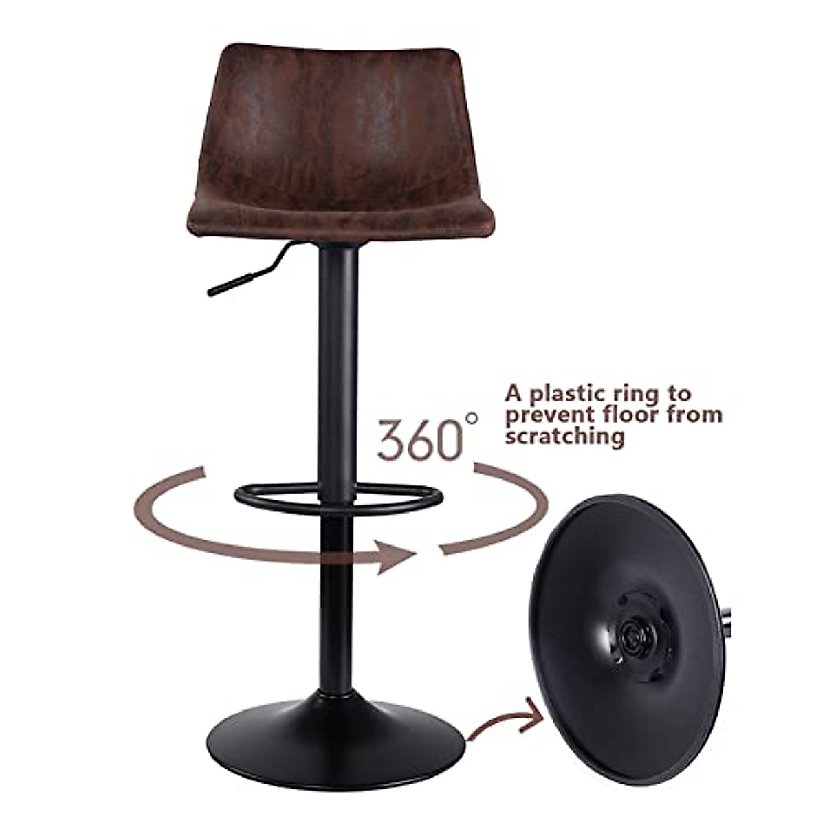 SUPERJARE Bar Stools Set of 4 - Adjustable Barstools with Back and Footrest, Counter Height Bar Chairs for Kitchen, Pub - Retro Brown