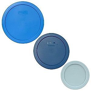 Pyrex (1) 7402-PC Marine Blue & (1) 7201-PC Blue Spruce & (1) 7200-PC Muddy Aqua Round Plastic Food Storage Replacement Lids