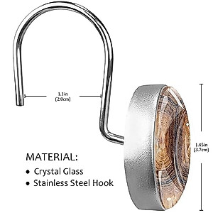 Texture of Turtle Carapace Shower Curtain Decorative Hooks Rings, Crystal GlassStainless Steel Round Shower Curtain Rings and Hooks for Bathroom Shower Rods Curtains 12 pcs