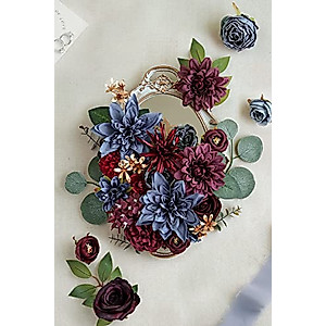 Udoula Burgundy Artificial Flowers Combo Pack, Faux Navy Blue Flowers Wedding Combo for DIY Wedding Bouquets Combo Arrangements Party Bridal Baby Shower centerpieces