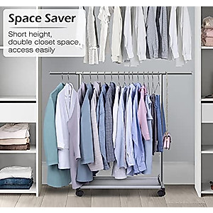 MISSLO Short Clothing Racks for Hanging Clothes with Bottom Shelves and Wheels Heavy Duty Rolling Clothes Rack Kids Clothing Rack for Adult Coat, Closet, Wardrobe