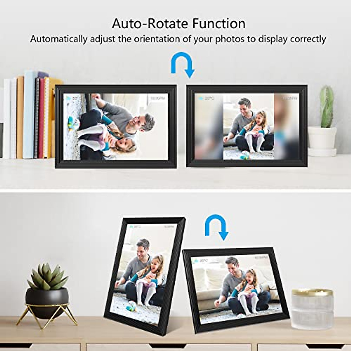 10.1 Inch WiFi Digital Picture Frame, IPS Touch Screen Share Pictures&Videos Via App or Email, Built in 32GB Memory, Support Micro SD Card Extend Storage, Auto-Rotate, Motion Sensor