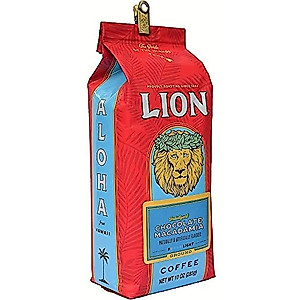 Lion Coffee CHOCOLATE MACADAMIA, Ground, Light Roast, 10 Oz. Bag with Exclusive Lion Coffee Factory Direct Brand Registered Sticker, INDULGENT