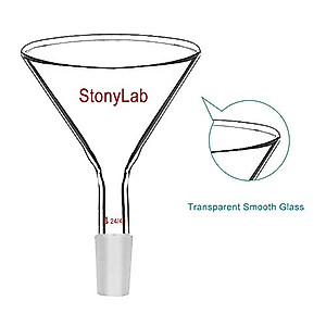 StonyLab Glass Short Stem Powder Funnel with 100 mm Top Outer Dimension and 24/40 Inner Joint Filter Funnel Glass Funnel