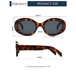 PORADAY Modern Thick Oval Sunglasses for Women Fashion Clout Goggles Retro Narrow Chunky Sun Glasses Gradient Shades Round 90s (Leopard/Grey)