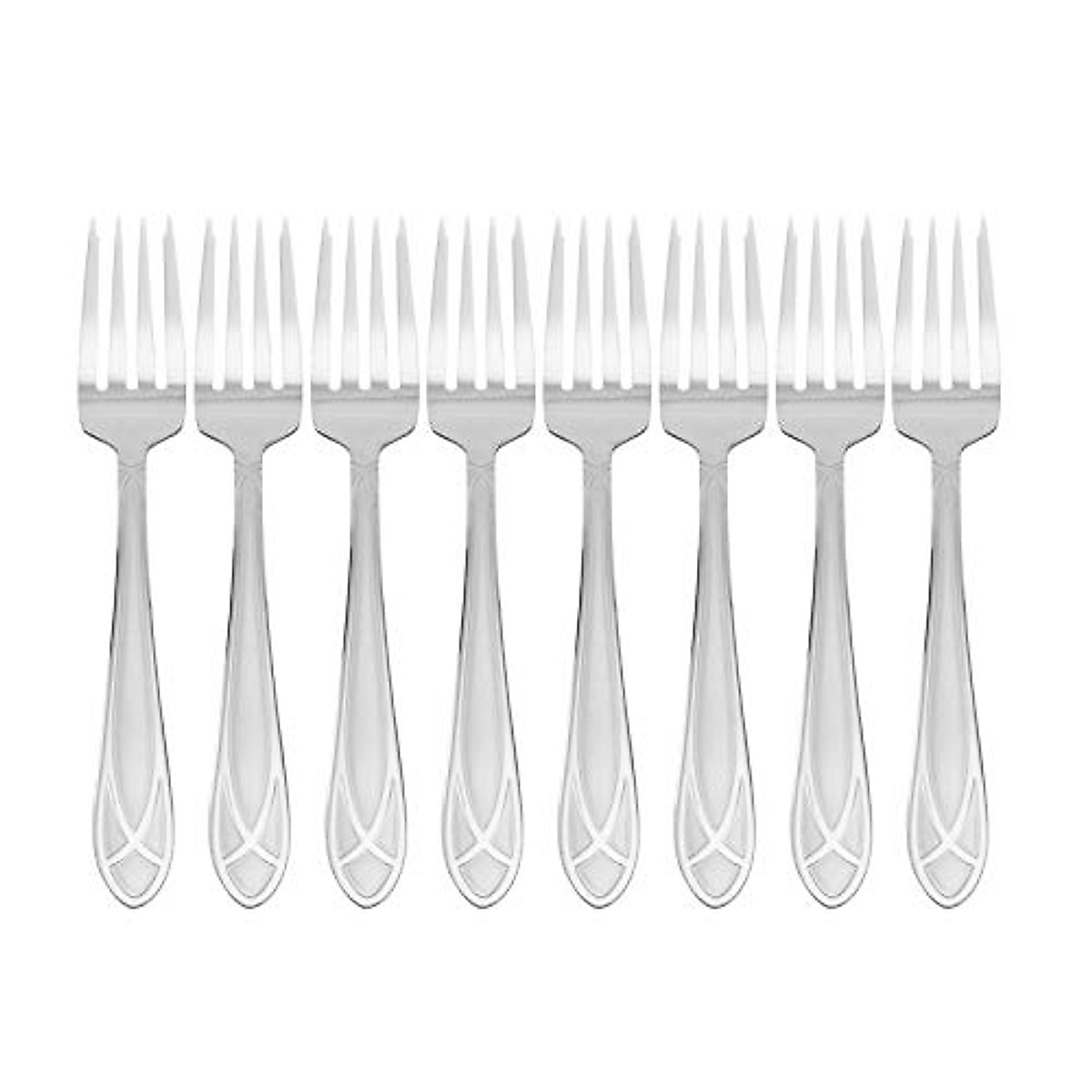 Pfaltzgraff Mirage Frost 45-Piece Stainless Steel Flatware Set with Serving Utensil Set and Metal Storage Caddy, Service for 8