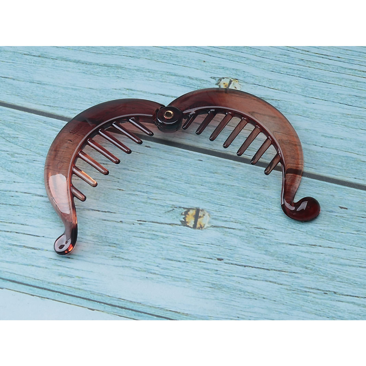 Sowaka 2 Pcs Small Banana Hair Clip Comb Fashion Locking Round Plastic Fishtail Hair Clip Grips Ponytail Holder for Women Girls Hair Styling Long Straight Curly Thick Hair (Black and Brown)