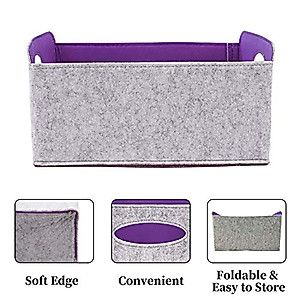 MYCOQU Felt Foldable Storage Basket, Storage Basket with Carry Handles, Toy Storage Box, Book Felt Storage Bin, Laundry Basket, Sundries Storage Bins, for Office/Bedroom/Kitchen (Purple)