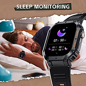 Military Smart Watch for Men (Answer/Make Call), 1.96 Inches HD Rugged Outdoor Tactical Smartwatch, Fitness Tracker Sports Watch with Heart Rate Blood Pressure Sleep Monitor for iPhone Android Phone