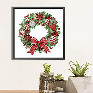 WHITELOTOUS Christmas Wreath Diamond Painting Kits, Xmas Wreath Diamond Art Kits for Adults, Garland Partial Drill Shiny Diamond Embroidery Pictures Arts Craft for Home Wall Decor Gift 30x30/12x12