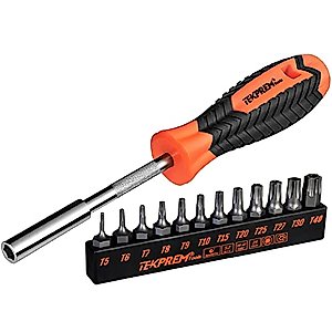 Torx Bit Set with 1/4 inch Magnetic Bit Driver,TEKPREM 12-Piece Security Torx Screwdriver Bit Set with 1 inch T5 T6 T7 T8 T9 T10 T15 T20 T25 T27 T30 T40 Tamper Resistant