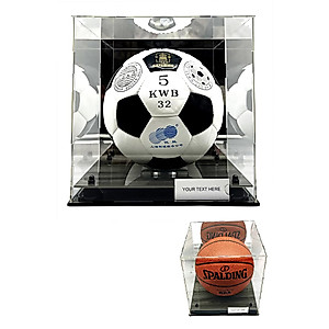 Basketball Display Case Full Size, Clear Acrylic with Mirror & 2 Level Riser UV Protection, Square Box Collectible Memorabilia