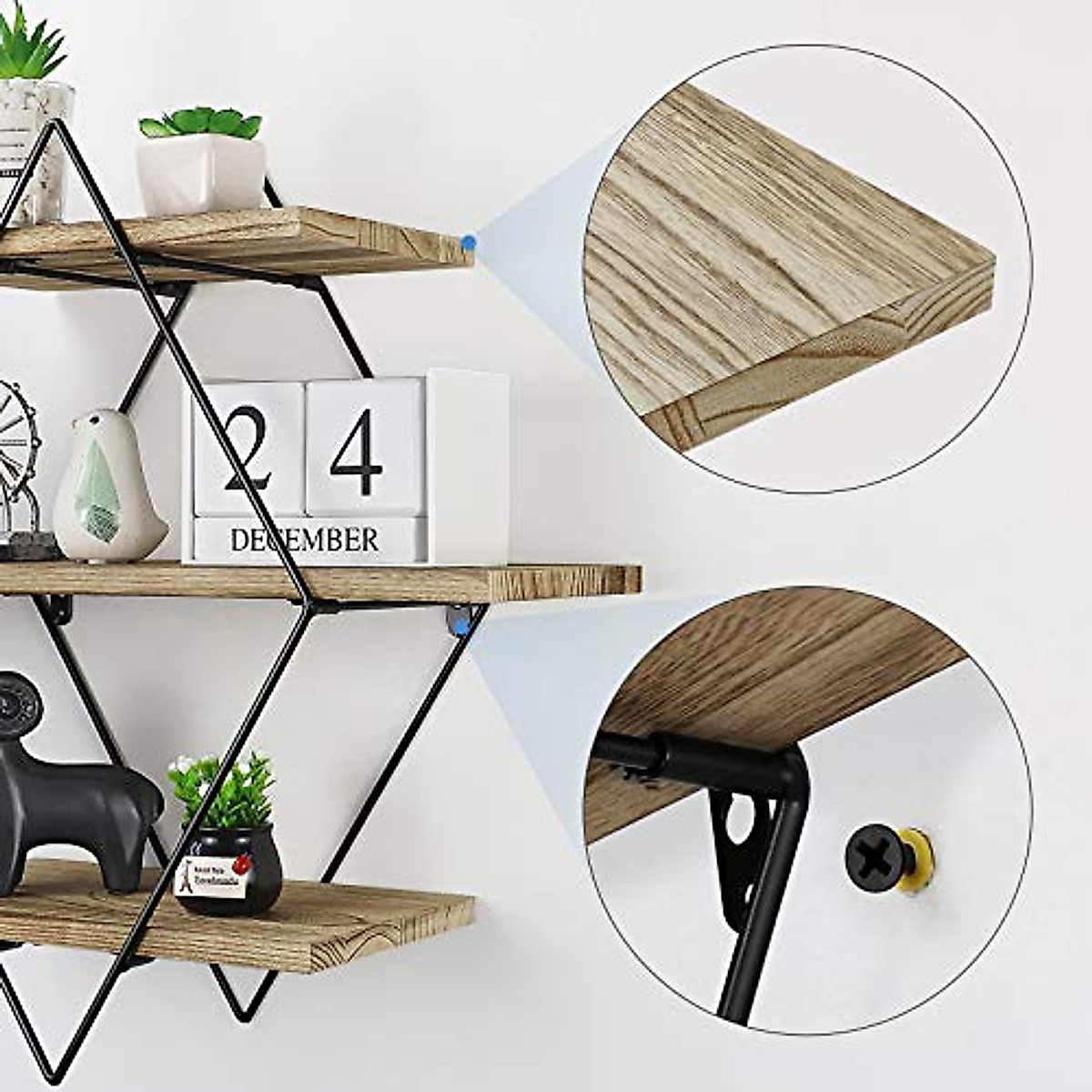 Befayoo Floating Shelves for Wall, Rustic Wood Geometric Style Decor Shelf for Bathroom Bedroom Living Room Kitchen Office (Diamond, Natural)