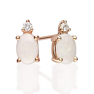 Gin & Grace 10K Rose Gold Natural Opal & Diamond (I1,I2)Stud Earring for Women